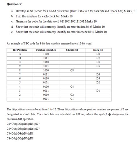 solved question 5 a ﻿develop an sec code for a 16 bit data