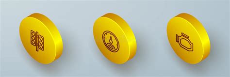 Set Isometric Line Racing Traffic Light Speedometer And Check Engine Icon Vector Stock Vector