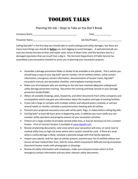 Toolbox Talks Templates Pdf Download Fill And Print For Free
