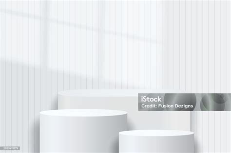 스튜디오 배경에 조명이 있는 추상적인 3d 모양의 연단 전시 주춧대 모형 최소 장면 발표 제품 화장품 대 진열장 전시회 유행 단계를 위한 빈 단계 벡터 0명에 대한 스톡
