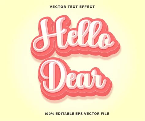 Premium Vector Hello Dear 3d Text Effect Editable Text