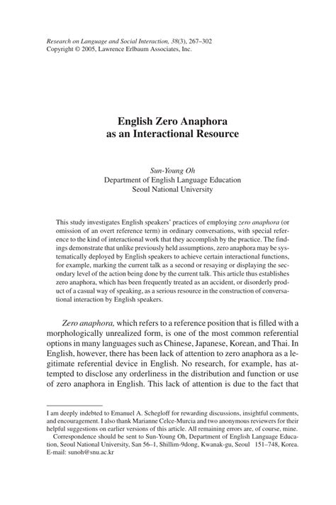 Pdf English Zero Anaphora As An Interactional Resource