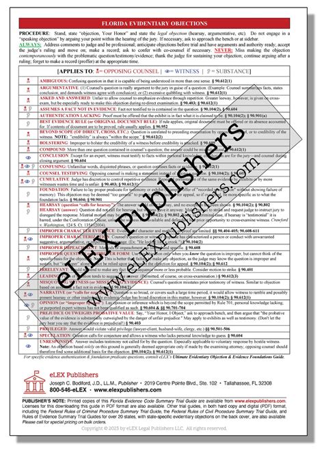 Florida Evidence Code Summary Trial Guide