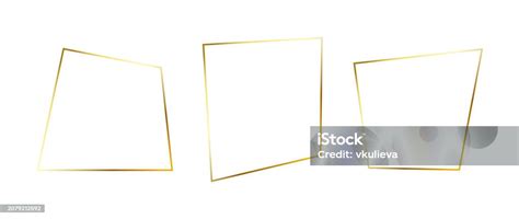 황금 얇은 프레임 세트입니다 아르 데코 스타일의 금박 기하학적 테두리 얇은 선형 불규칙한 사각형 컬렉션 노랗게 빛나는 반짝이는