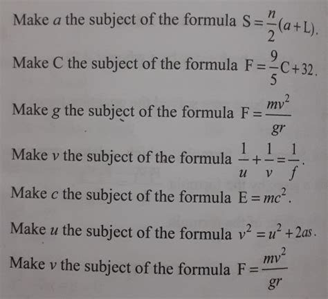 Solved Make A The Subject Of The Formula S N 2 A L Make C The Subject Of The Formula F 9 5