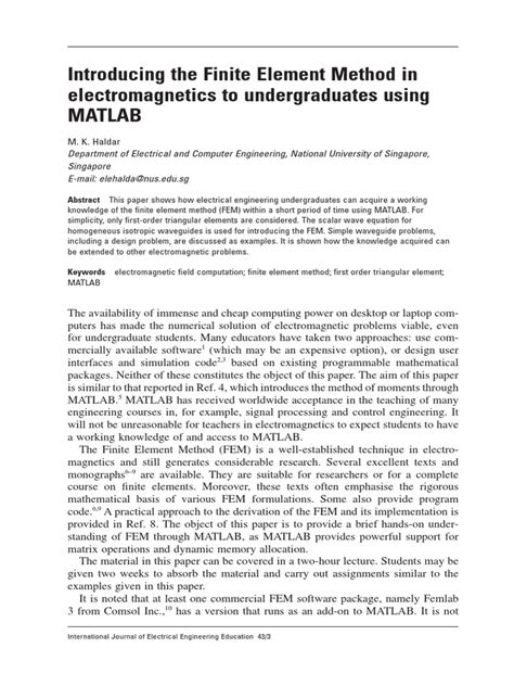 Introducing The Finite Element Method In Electromagnetics To