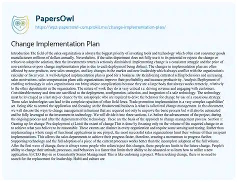 Change Implementation Plan Free Essay Example 1365 Words PapersOwl Com