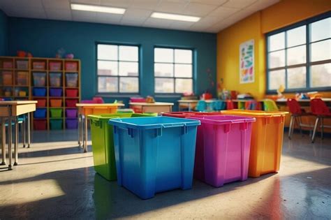 Classroom With Colorful Storage Bins Premium Ai Generated Image