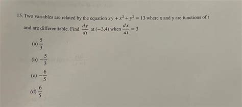 Solved Two Variables Are Related By The Equation Chegg