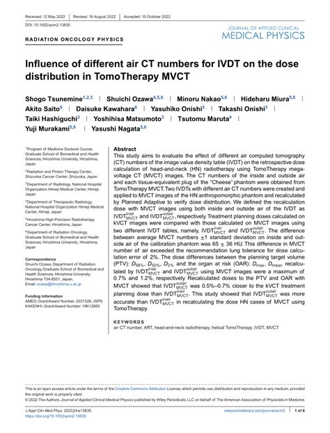 Pdf Influence Of Different Air Ct Numbers For Ivdt On The Dose