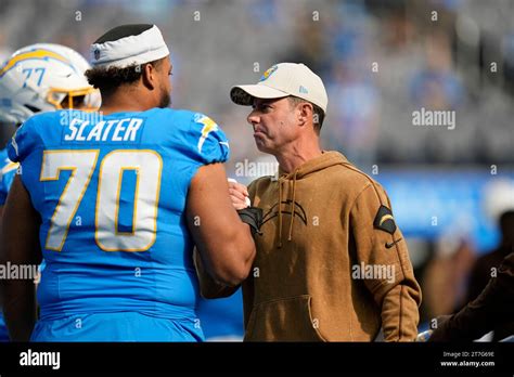 Los Angeles Chargers Head Coach Brandon Staley Wears Salute To Service Gear Before An Nfl