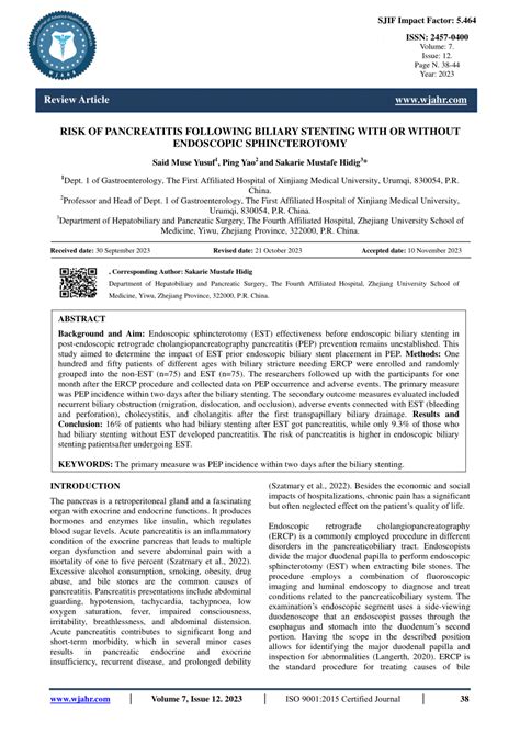 Pdf Risk Of Pancreatitis Following Biliary Stenting With Or Without Endoscopic Sphincterotomy