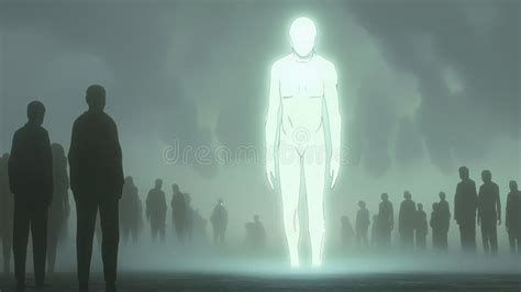 A Bright Figure Emanating Light Stands Among Shadows Surreal