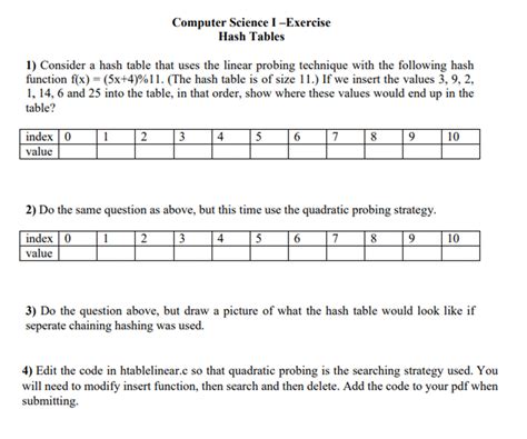 Solved Computer Science I Exercise Hash Tables 1 Consider A Hash