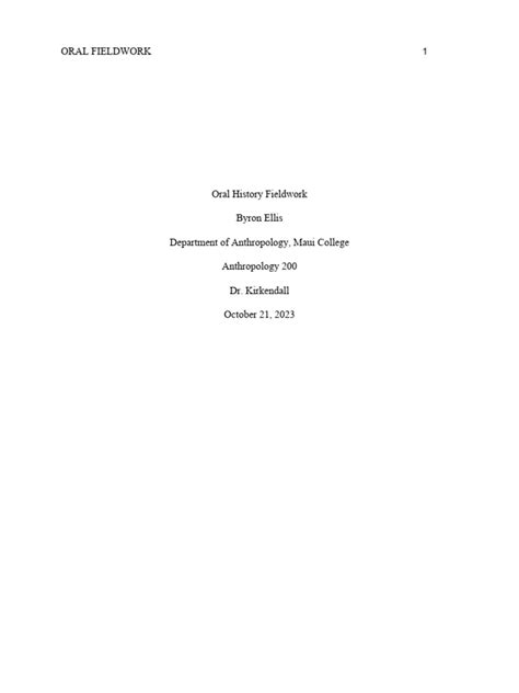 Fieldwork Interview 1 Pdf Experience Interview