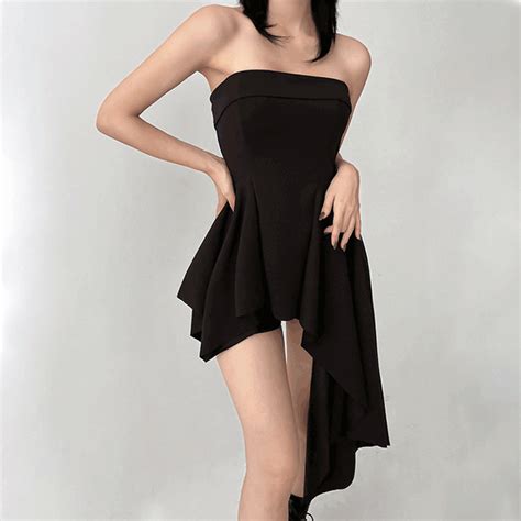 케르시 언발 튜브탑 오프숄더 미니 원피스 방송 댄스복 할로윈 공연 의상 연말 파티룩 에이블리