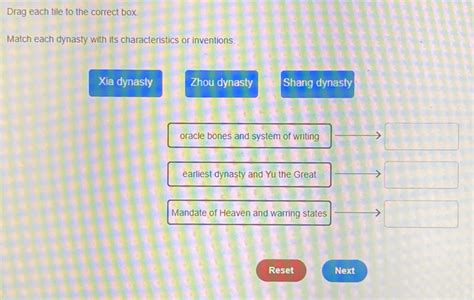 Solved Drag Each Tile To The Correct Box Match Each Dynasty With Its Characteristics Or