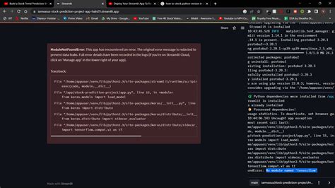 I Am Deploying My Webapp On Streamlit But It Is Showing Error That No Module Named Tensorflow