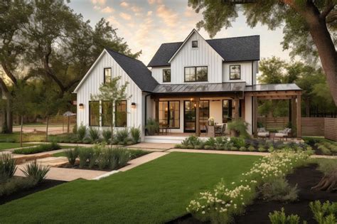 Premium AI Image | Beautiful modern farmhouse surrounded by lush ...