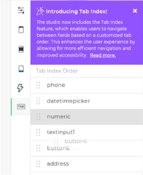Tab Index Feature