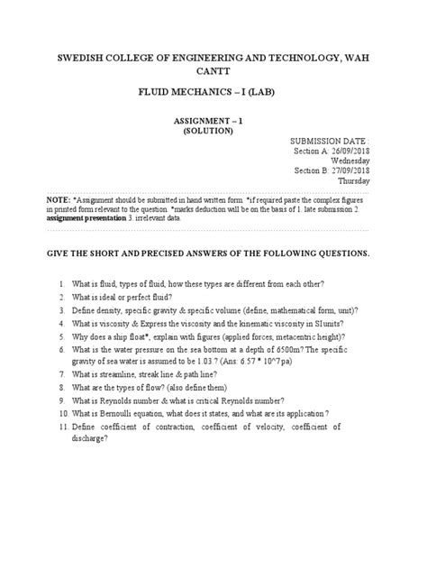 Assignments Solution 1 Pdf Final Pdf Shear Stress Buoyancy