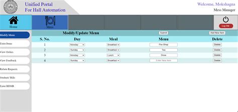 mess menu manager account · issue 16 · divc13 unified portal for hall