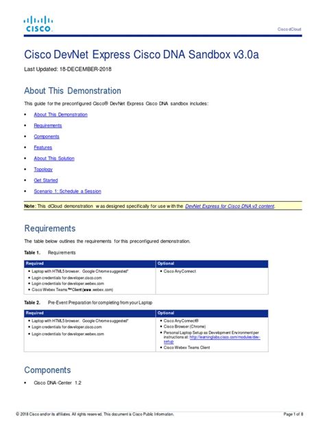 Cisco Devnet Express Cisco Dna Sandbox V30a Pdf I Cloud Cloud