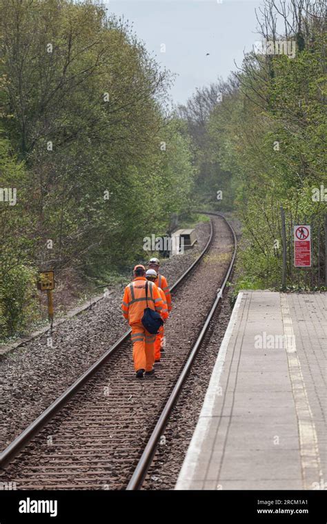 tondu wales network rail track maintenance gang setting walking down