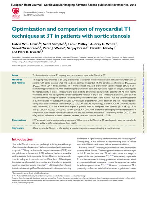 Chin Optimization And Comparison Of Myocardial T1 Techniques At 3t In