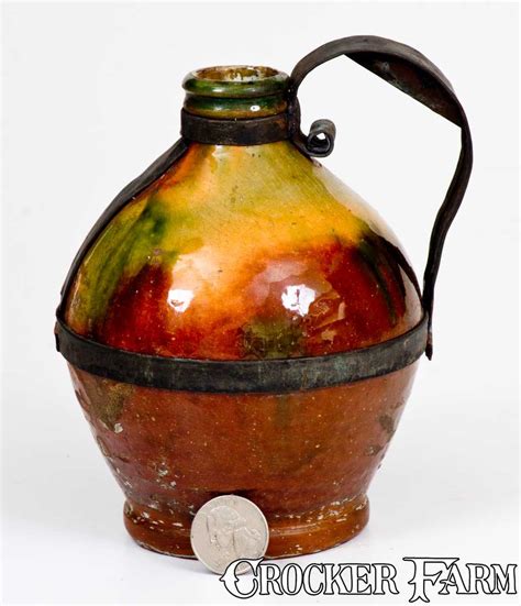 Bristol County Ma Copper Glazed Redware Jug W Tin Make Do Handle Lot 360 March 24 2018