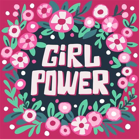 Girl Power Lettering Poster With Flower Premium Vector