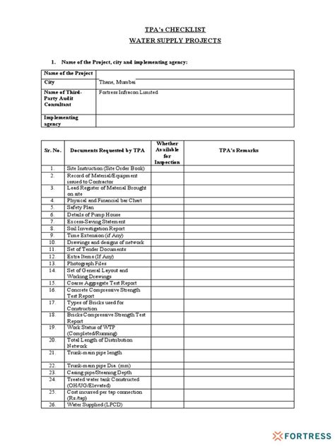 Water Supply Checklist Pdf Concrete Audit