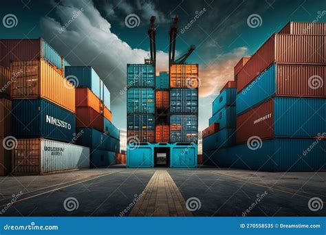 Shipping Container Port Illustration With Giant Cargo Ships Ai Generated Stock Image Image Of