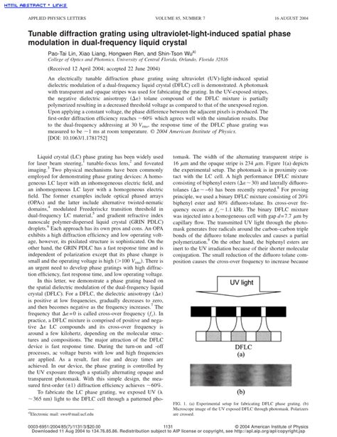 Pdf Tunable Diffraction Grating Using Ultraviolet Light Induced