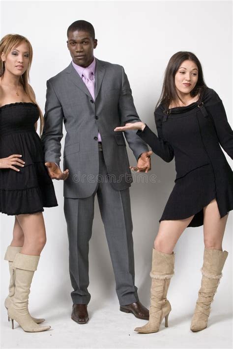 Two Women And A Man Stock Photo Image Of Attention Black