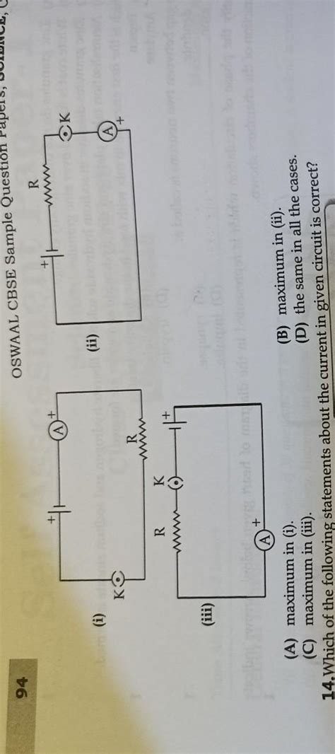 A Cell A Resistor A Key And Ammeter Are Arranged As Shown In The Circuit Diagram The Current