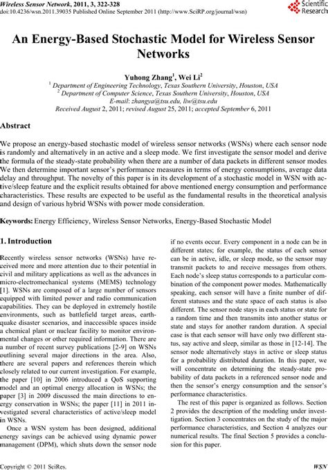 an energy based stochastic model for wireless sensor networks