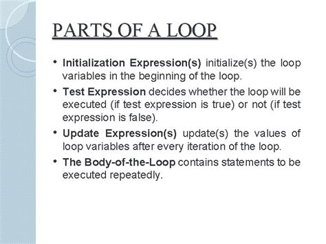 Contents Loop Statements Parts Of A Loop Types
