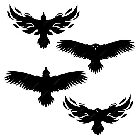 Conjunto De Corvos Uma Coleção De Corvos Pretos Silueta De Um Corvo Voador Ilustração Vetorial