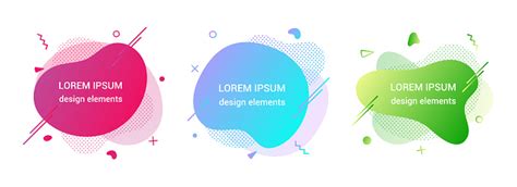 3 현대 액체 추상 요소 그래픽 그라데이션 플랫 스타일 디자인에 대 한 유체 벡터 다채로운 그림 설정된 배너 간단한 모양 템플릿