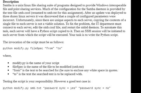 Solved Description Samba Is A Unixlinux File Sharing Suite Of