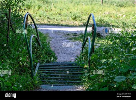 Cattle Grid On A Rural Foot Path Hiking Path Photographed The Upper Galilee Israel Stock