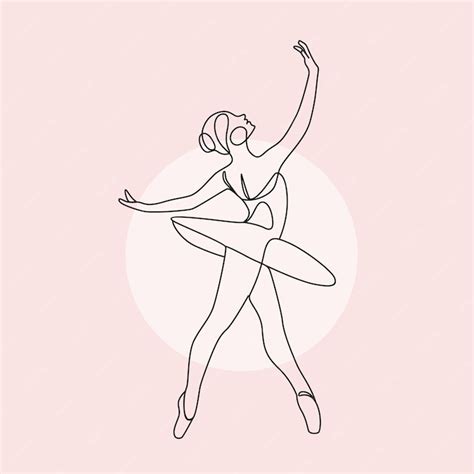 연속 라인 아트 스타일의 발레 여자 프리미엄 벡터