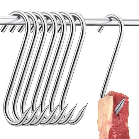 8 Pcs Meat Hook 8 Inch 10 mm Stainless Steel Meat Processing Butcher Hooks S Shaped Meat Hanging ...