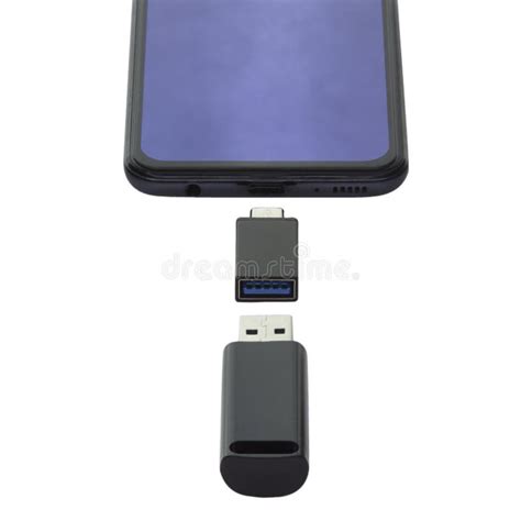 Isolated On A White Background Phone Or Smartphone With Usb Otg Data Transfer Connected To A Usb
