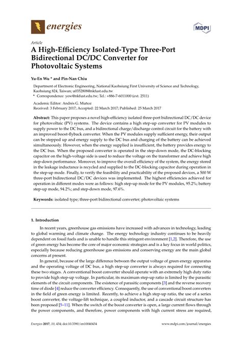 Pdf A High Efficiency Isolated Type Three Port Bidirectional Dcdc Converter For Photovoltaic