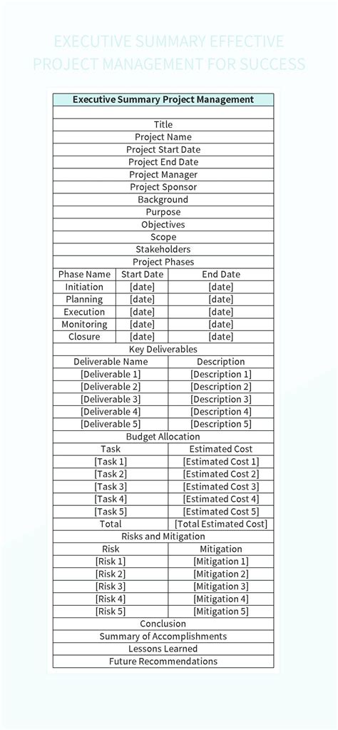 Executive Summary For Project Achieving Success Through Effective Management Excel Template And