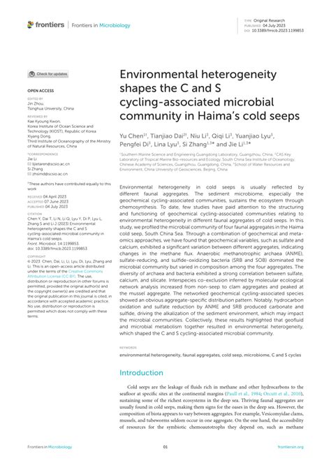 Pdf Environmental Heterogeneity Shapes The C And S Cycling Associated