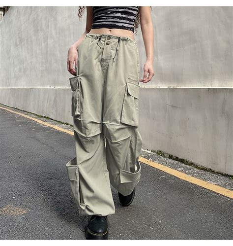 여자카고바지 와이드 통넓은 무대 안무 건빵 카키 여름 조거 바스락 군용 안무 무대 티몬