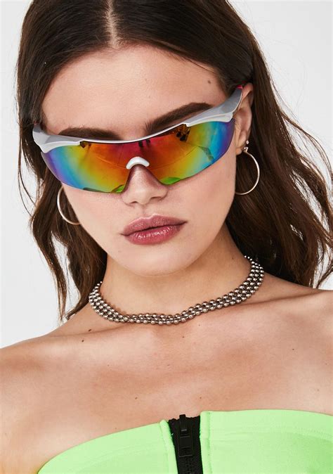 Rainbow Mirrored Shield Sunglasses Dolls Kill